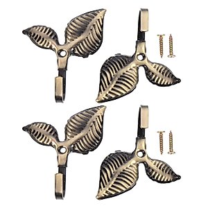 MAGICLULU 4pcs Metal Leaf Shaped Single Wall Hooks Vintage Iron Coat Hooks Rustic Wall- Mounted Coat Hangers for Home Scarf Bag Towel Key Cap Hat Bronze