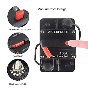 OUHL 150 Amp Circuit Breaker Manual Reset 30-250A for Car Truck Rv ATV Marine Trolling Motors Boat Vehicles,12V-48V DC (150A)