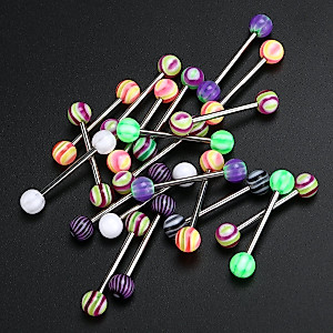 ROSENICE 20pcs Colorful Women Tongue Ring Bar Stud (Random Color)