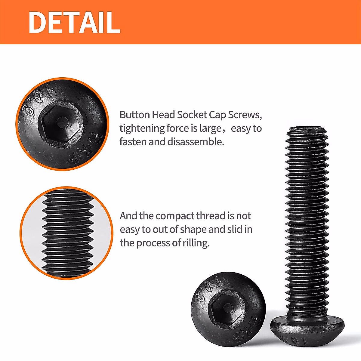 M5-0.8 x 30mm Button Head Socket Cap Screws Bolts 10.9 Grade Alloy Steel Metric, Black Oxide Finish, Machine Fully Threaded, Allen Hex Drive, 50PCS