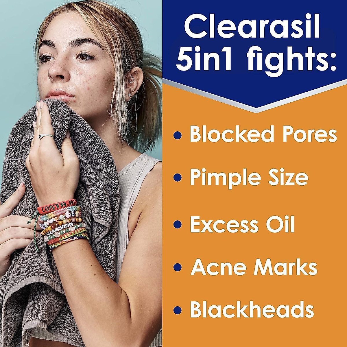 Clearasil Stubborn Acne Control 5in1 Spot Treatment Cream, Maximum Strength, Benzoyl Peroxide Acne Medication, Fights Blocked Pores, Pimple Size, Excess Oil, Acne Marks & Blackheads, 1 oz (Pack of 4)