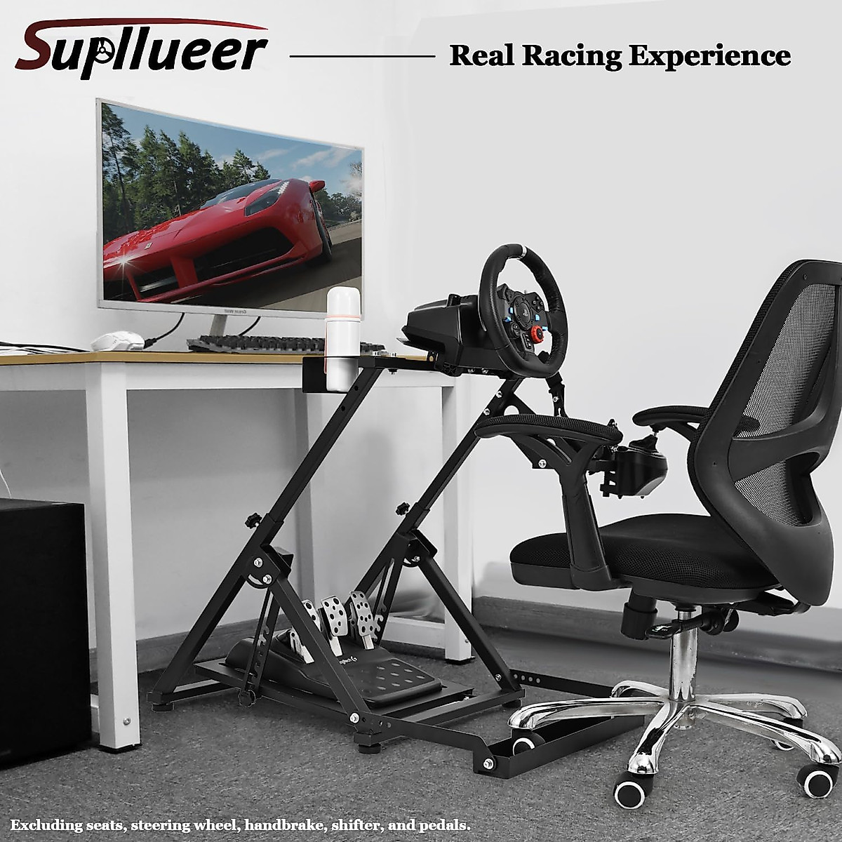 Supllueer Foldable Racing Wheel Stand with Seat Slot Fit for Logitech G25 G27 G29 G920 G923,Thrustmaster T248 T300RS T300 T500,Fanatec,Steering Wheel Stand,No Wheel,Shift,Pedals,TV