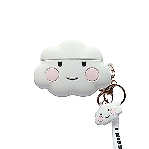 Cute AirPod Pro Case Cloud Cover for Apple AirPods 2019 with Clip Keychain Wristlet Soft Silicone White Color 3D Cartoon Fresh Summer Cute Lovely Chic Adorable Kids Girls Boys Son Daughter
