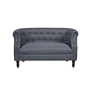 Container Furniture Direct Huton Collection Contemporary Upholstered Linen Wingback Loveseat with Solid Wood Frame and Button Tufted Details, Dark Grey