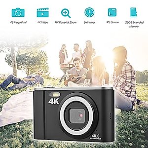 Andoer Portable Digital Camera 48MP 4K 2.8-inch IPS Screen 16X Zoom Self-Timer 128GB Extended Memory Face Detection Anti-Shaking with 2pcs Batteries 32GB Memory Card Hand Strap Carry Pouch
