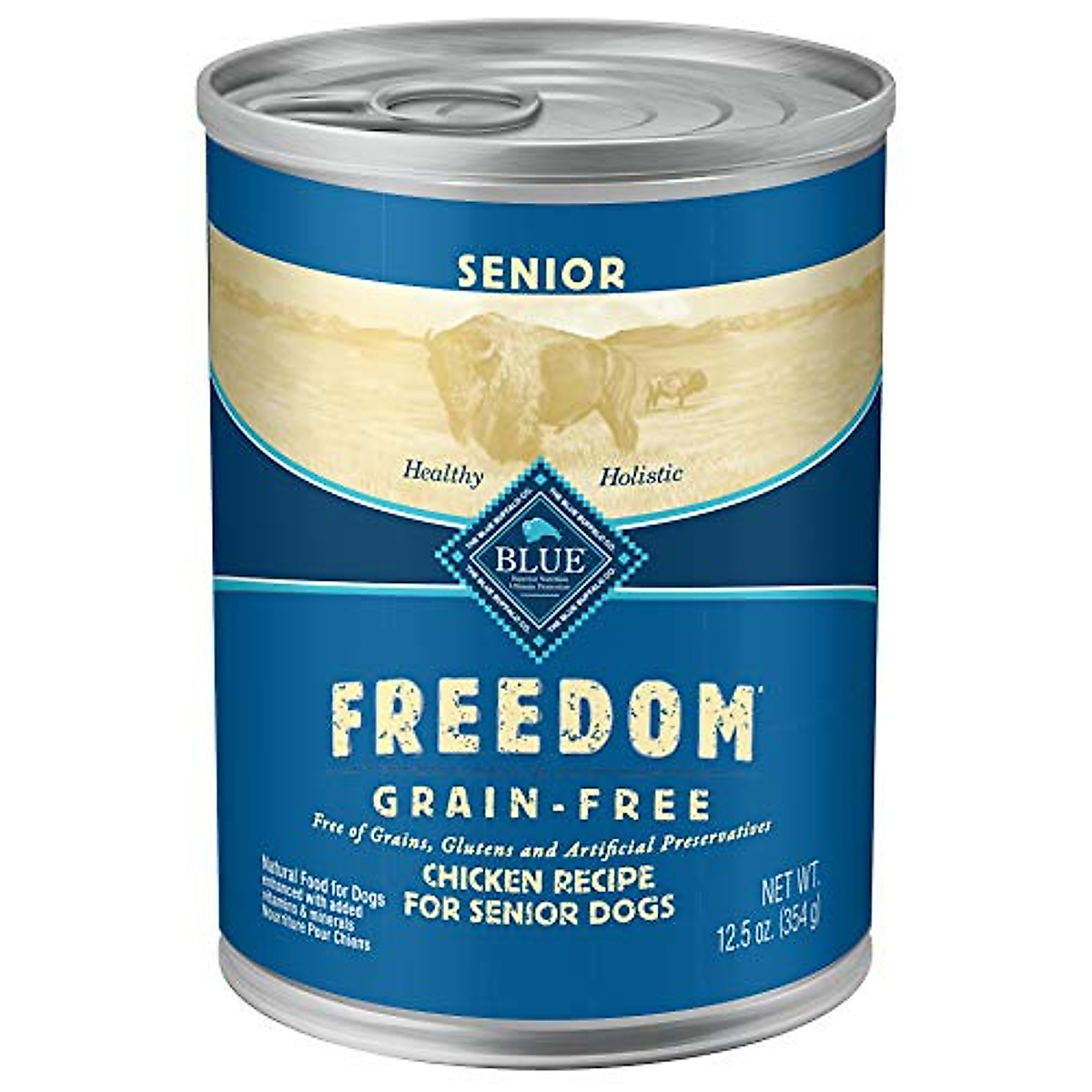 Blue Buffalo Freedom Grain Free Natural Senior Wet Dog Food, Chicken 12.5oz cans (Pack of 12)