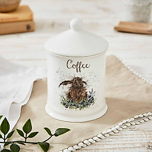 Royal Worcester Wrendale Designs Coffee Canister with Lid | 6-Inch Countertop Coffee Container with Hare Design | Made of Fine Bone China | Dishwasher Safe