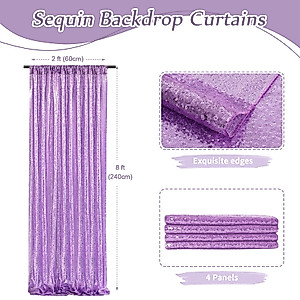 Sparkly Sequin Backdrop Curtain 4 Packs 2ftx8ft Wedding Party Backdrop Lavender Sequence Sequin Photo Booth Backdrop
