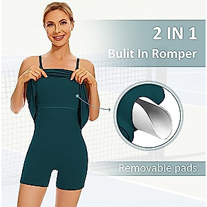 Leovqn Tennis Dress for Women Workout Athletic Dress with Built-in Bra & Shorts Exercise Dress for Golf Dress with Pockets - Teal M