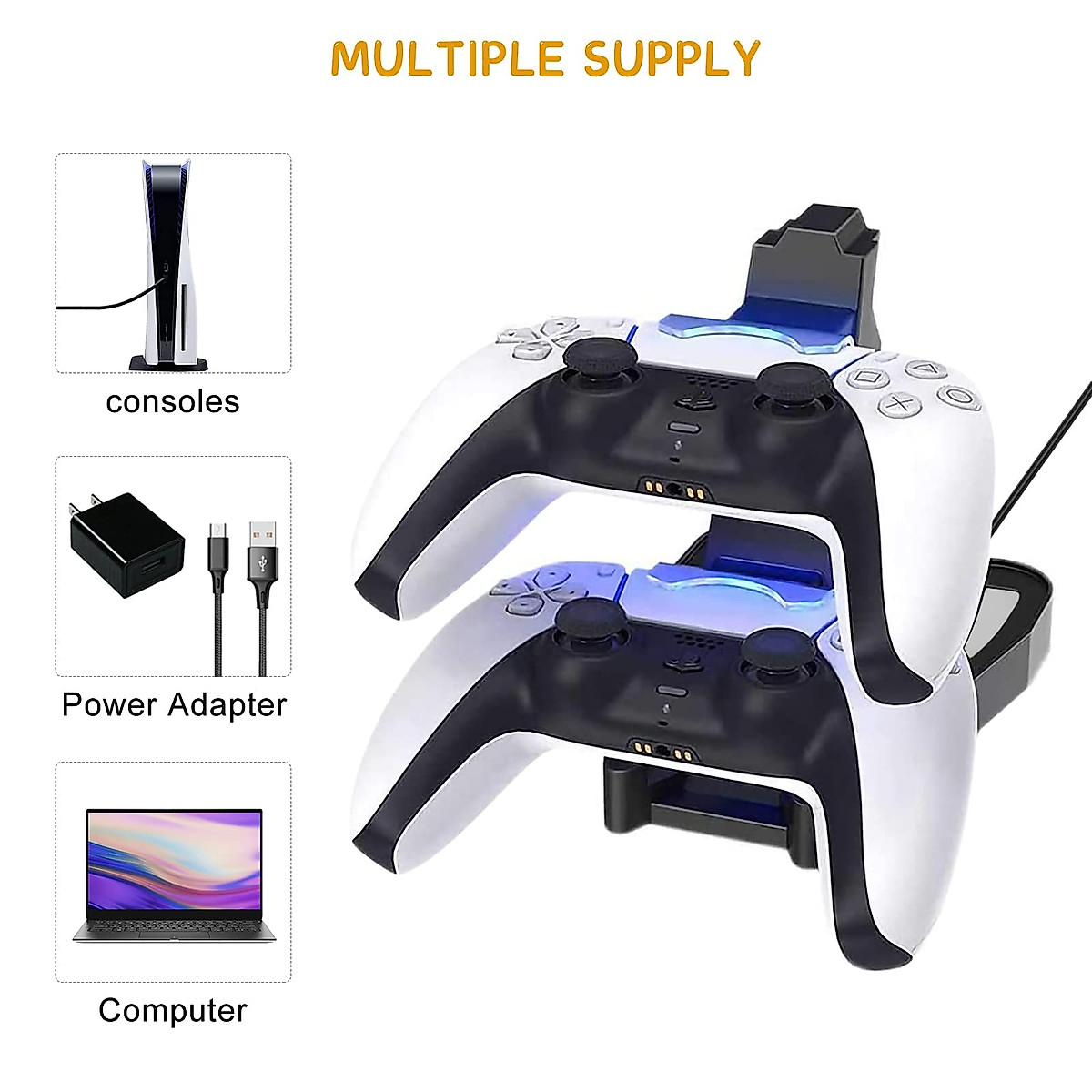 PS5 Controller Charging Station, Dual USB Type-C Fast Charging with LED Indicator, PS5 Charging Station Dock Stand for Sony, Playstation 5 DualSense Controller, with Safety Chip Protection