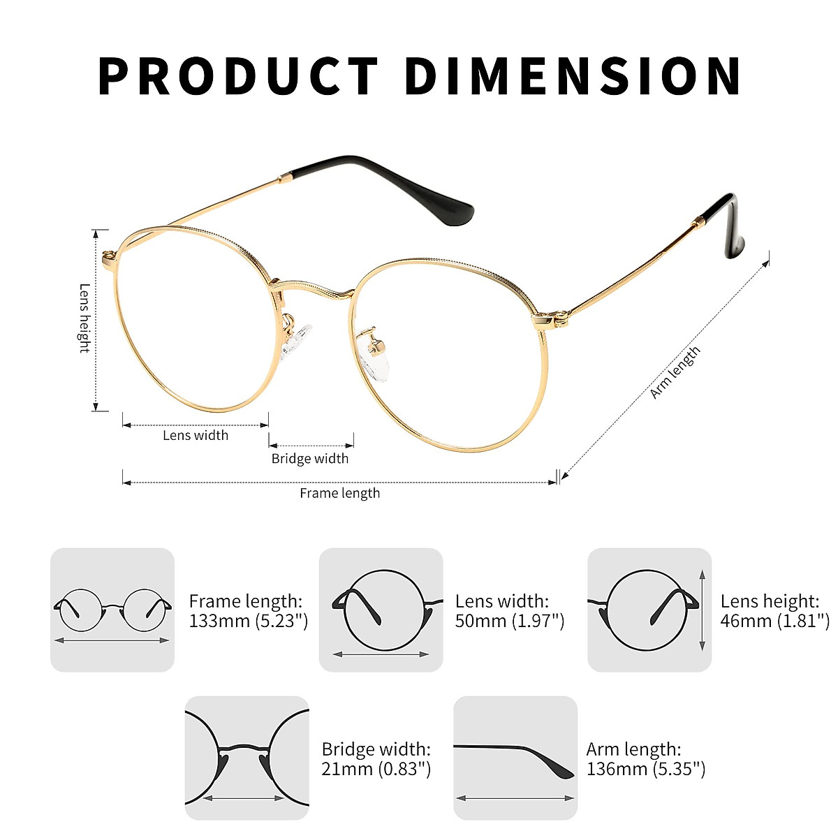 Pro Acme Classic Round Metal Clear Lens Glasses Frame Unisex Circle Eyeglasses (Gold)