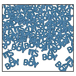 Beistle It’s A Boy Baby Shower Confetti Sprinkles For Gender Reveal Party – 0.5 Ounces Of Metallic Plastic Table Scatter Decor
