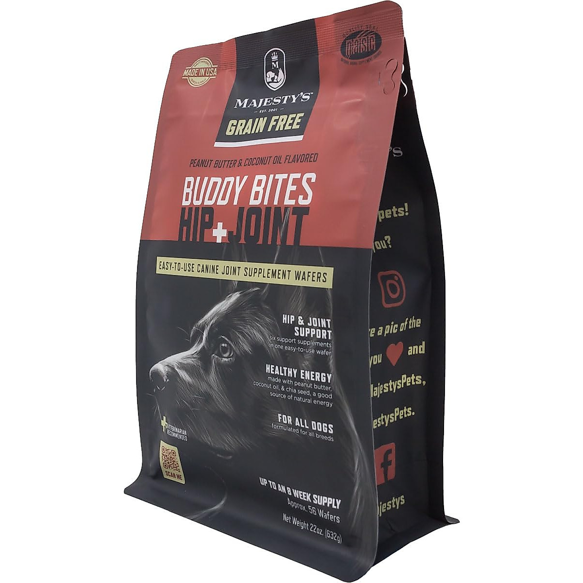 Majesty's Buddy Bites Grain Free Hip & Joint Support Dog Treat Supplement, Carob & Sweet Potato Wafers for Medium & Large Dogs - 112 Count Bag (Up to 16 Week Supply)