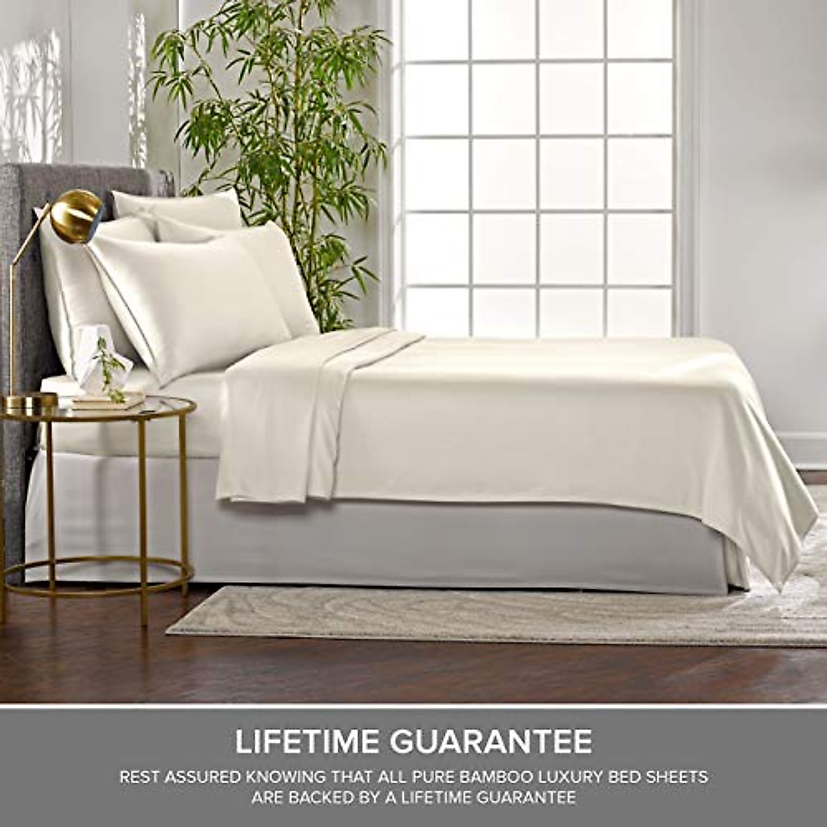 Pure Bamboo Sheets King Size Bed Sheets 4 Piece Set, Genuine 100% Organic Bamboo, Luxuriously Soft & Cooling, Double Stitching, 16 Inch Deep Pockets, Lifetime Quality Promise (King, Ivory)