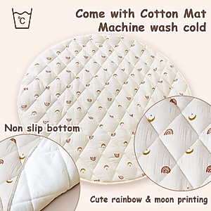 PgUp Wooden Baby Play Gym with Rainbow Mat, Foldable Baby Gym with Soft Playmats & 6 Hanging Toys for Baby Play & Learn, Toddler Activity Center Wooden Play Gym Newborn Gift for Baby Girls and Boys