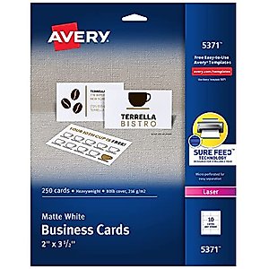 Avery Printable Business Cards, Laser Printers, 250 Cards, 2 x 3.5 (5371)