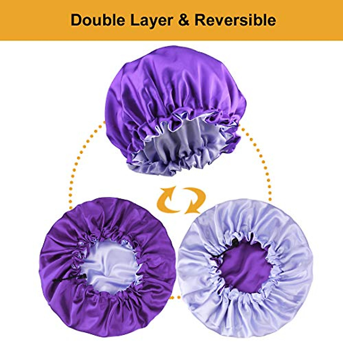 5pcs Drawstring Large Satin Bonnet for Black Women, Double Layer Reversible Silk Hair Cap for Curly Hair Braids,A