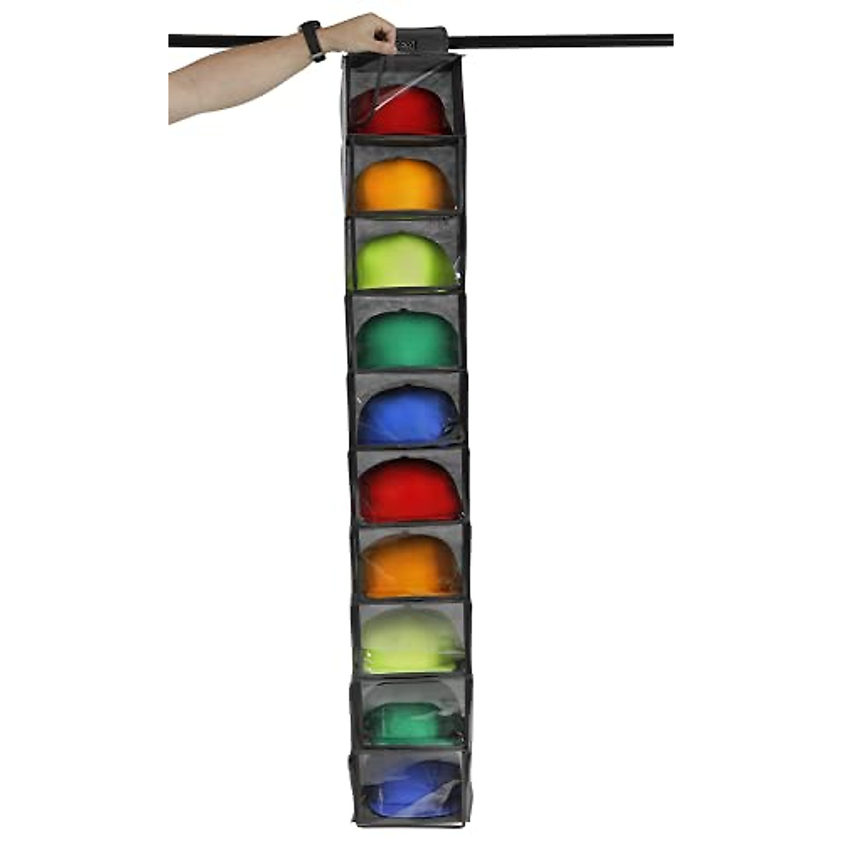 Boxy Concepts Hat Rack with Dust Shield - 10 Shelf Hanging Closet Hat Organizer for Baseball Caps - Hat Storage To Protect Your Caps and Dust Proof Hat Holder - Baseball Hat Organizer & Hat Hanger