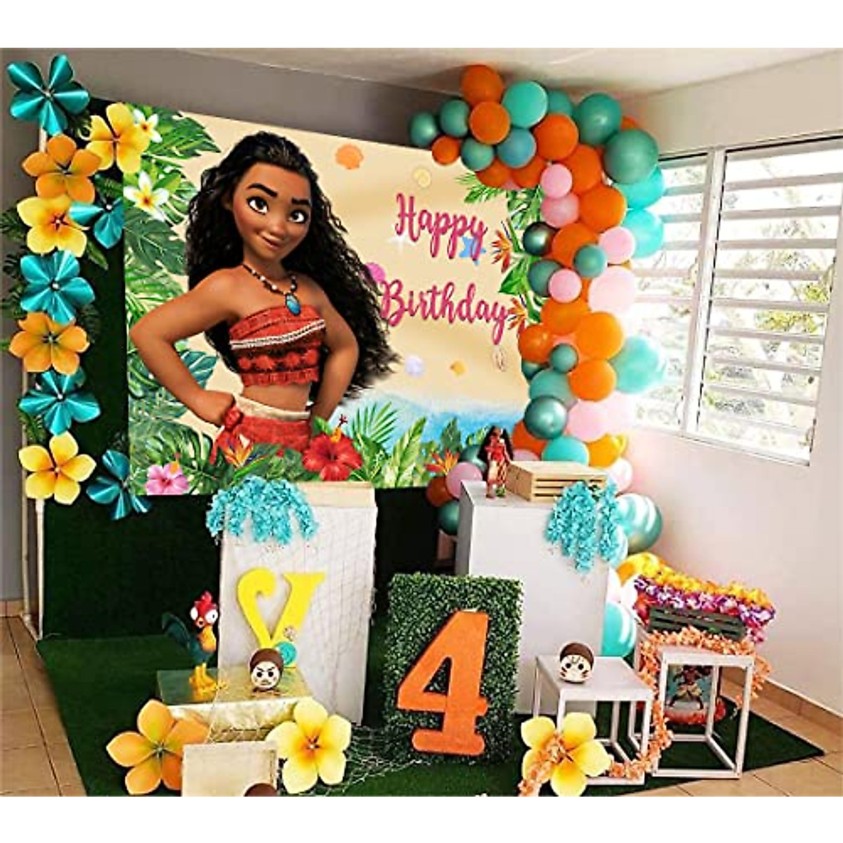 7x5ft Moana Birthday Party Backdrop Photo Summer Sea Moana Background Photography Princess Girls Birthday Cake Table Decoration
