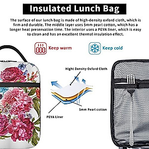 Rportable Lunch Bag For Women/Men Insulated,Gentle Summer Flora Hyacinths Blackberry And Peonies Victorian Ve,Insulatedreusable Lunch Box For Office Work School Picnic Beach,Leakproof Cooler Tote Bag