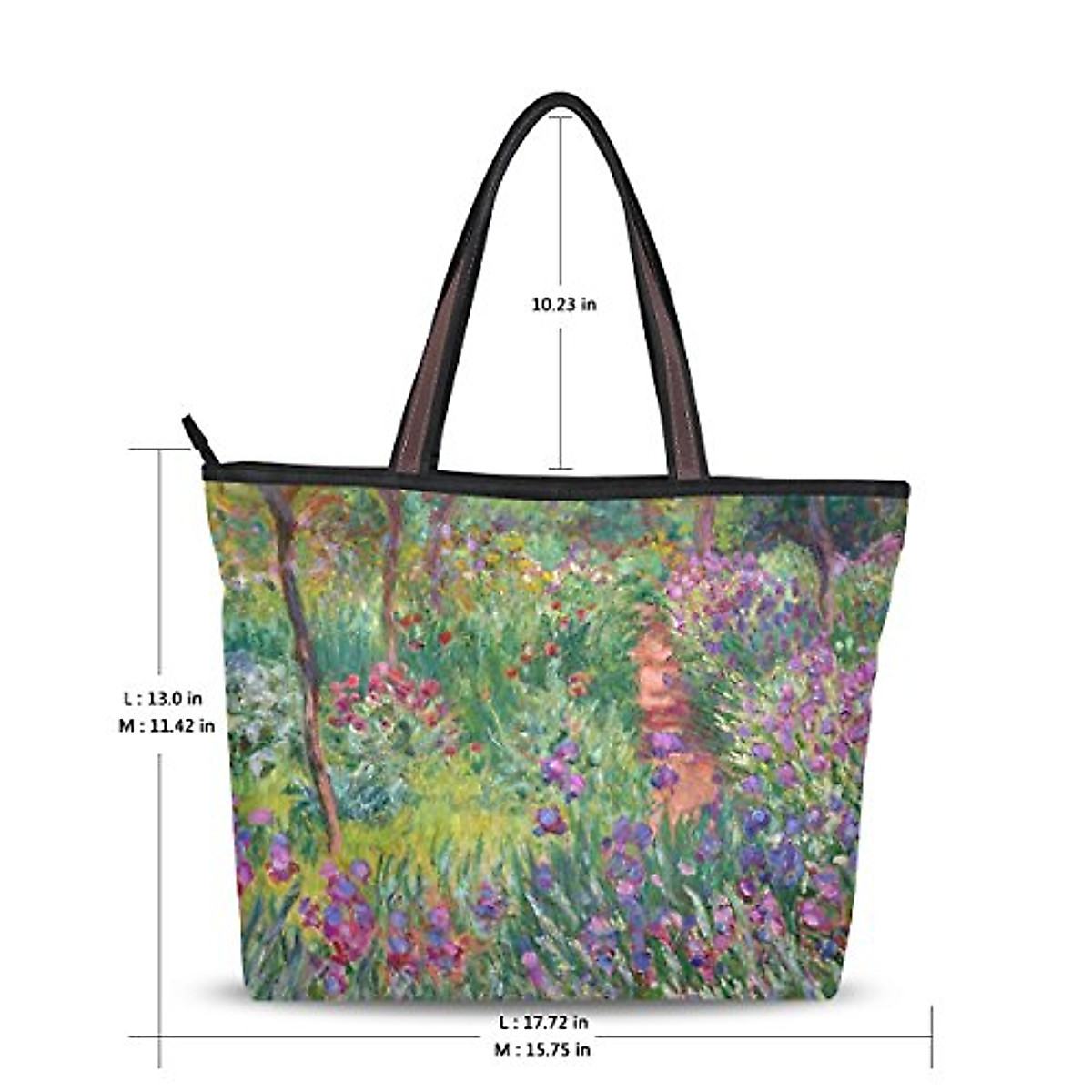Tote Bag Iris Garden At Giverny Monet Art Shoulder Handbag Beach Bag With Zipper