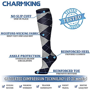 CHARMKING Compression Socks for Women & Men (8 Pairs) 15-20 mmHg Graduated Copper Support Socks are Best for Pregnant, Nurses - Boost Performance, Circulation, Knee High & Wide Calf (L/XL, Multi 18)