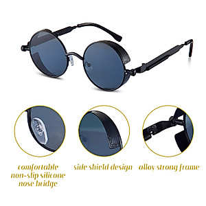 Frienda 4 Pieces Retro Steampunk Sunglasses Vintage Gothic Round Sunglasses Circle Steampunk Glasses for Christmas Women Men (Orange, Black, Blue, Rainbow)