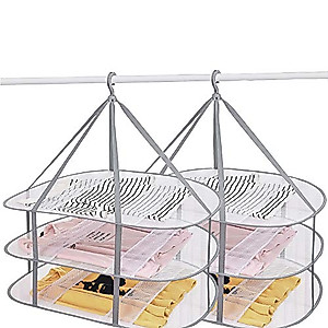 SNOMEL (2 Pack) 3-Tier Folding Clothes Drying Rack, Windproof Foldable Cloth Dryer with Fixing Band, Collapsible Hanging Laundry Rack for Sweater - Outdoor, Indoor, Potable