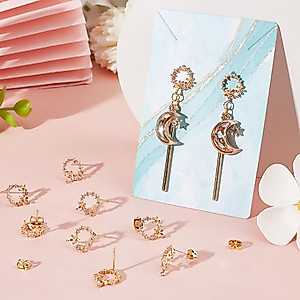 Beebeecraft 1 Box 10Pcs Flower Stud Earring Findings 18K Gold Plated Cubic Zirconia Crystal Ring Oval Circle Earrings Studs with Dangle Loop and Ear Nuts for Earring Making Findings Hole 0.8mm