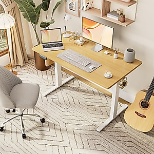 Sweetcrispy Standing Desk, Stand Up Desk, Electric Standing Desk with Splice Board, 55 x 24in Ergonomic Height Adjustable Desk Sit to Stand Desk, Computer Workstation Home Office Desk-Natural