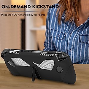 Aiaabq Silicone Case for ASUS Rog Ally 2023 Gaming Handheld Protective Cover with Foldable Stand Non-Slip & Shockproof for Rog Ally 7" Game Handheld Accessorie (Black)