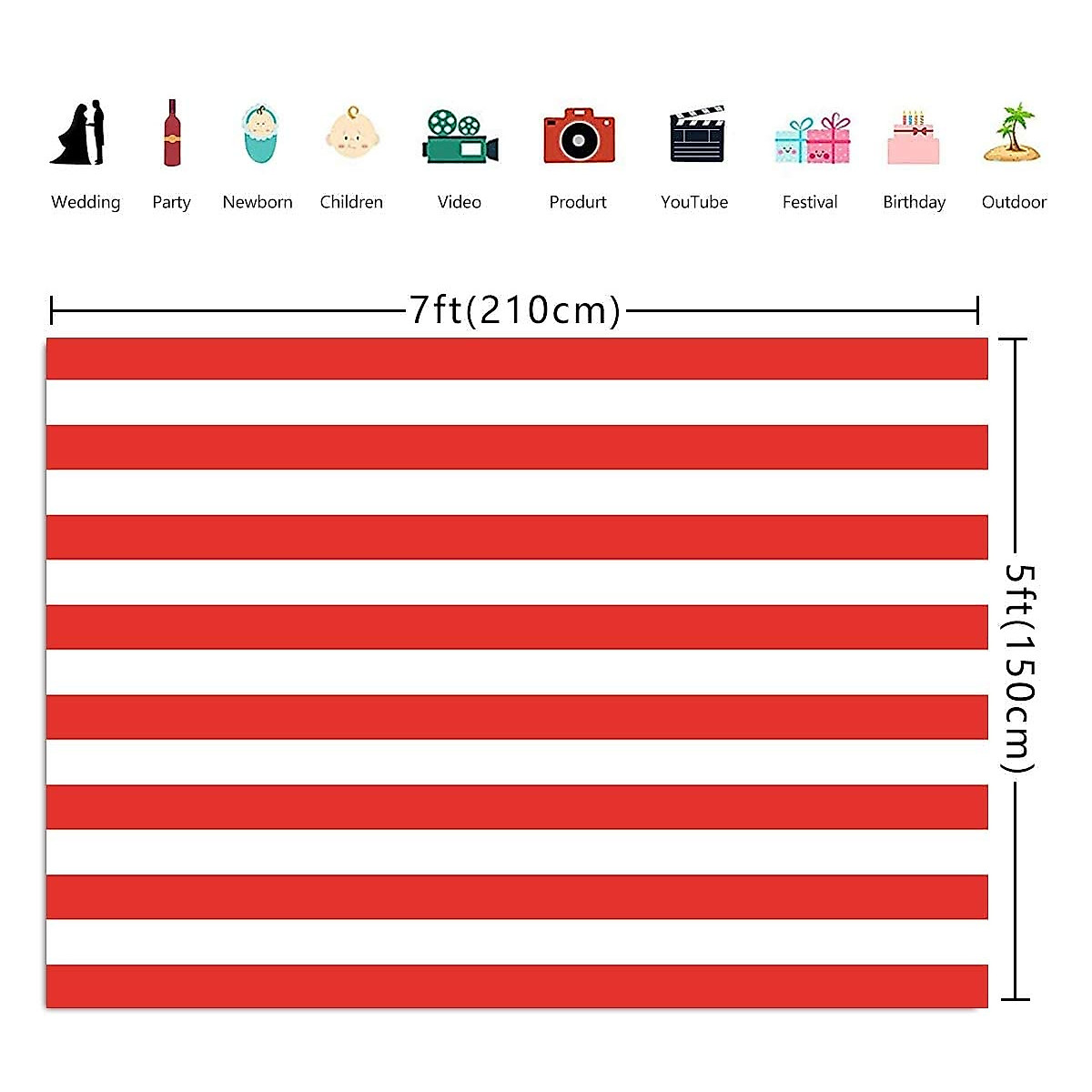 RUINI Polyester Red and White Stripe Backdrop Birthday Party Bridal Baby Shower Wedding Decor 7x5FT
