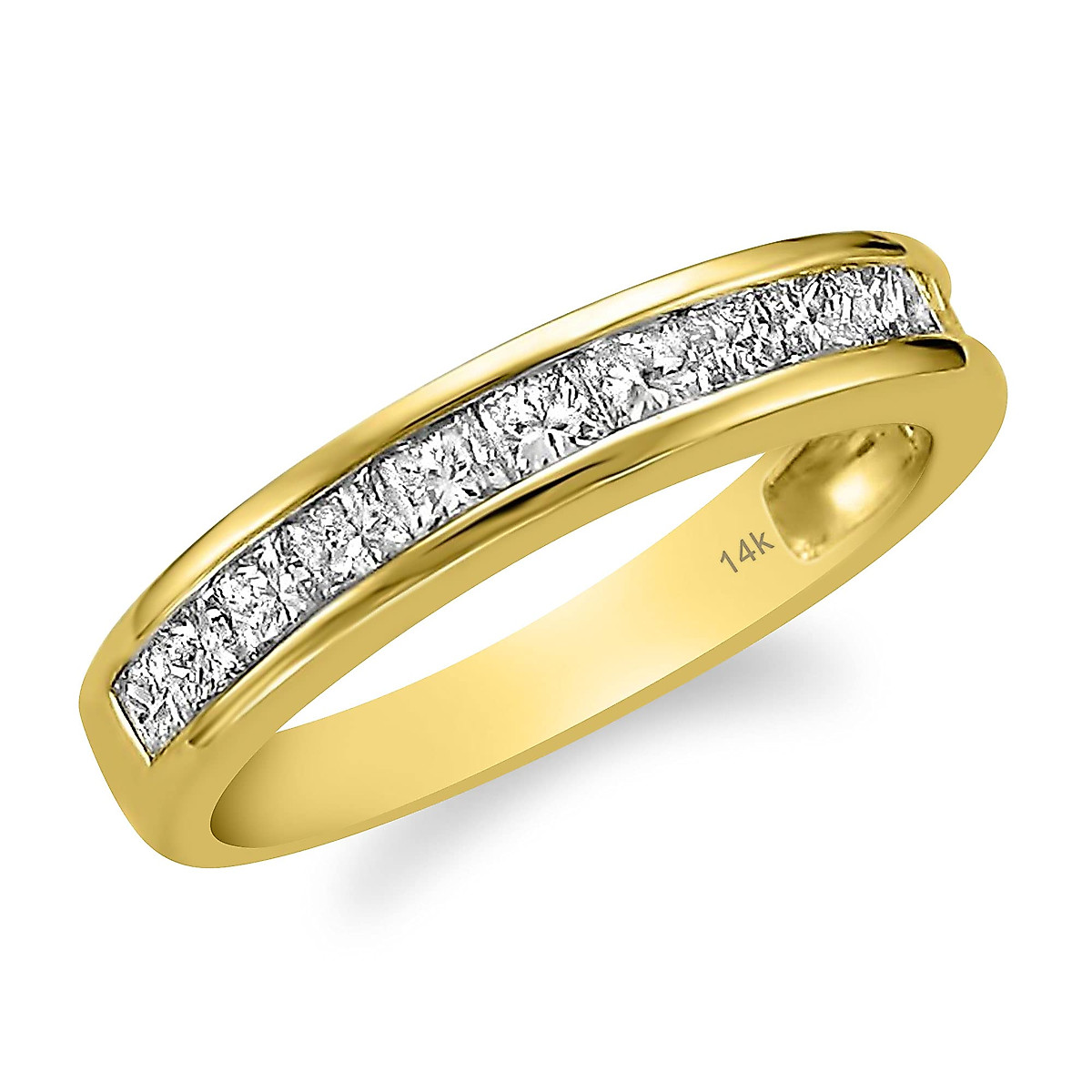 Beyond Brilliance 1.0 Carat Diamond, 14K Yellow Gold Channel Set Princess Cut Diamond Bridal Wedding Band Finger Ring for Women (I-J, I2-I3) Natural Diamond Fine Jewelry Gift Box Included