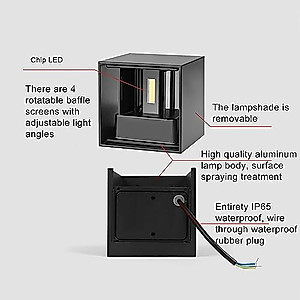 Mille Lucciole 4 Pack Outdoor Wall Lights Exterior/Interior LED Wall Sconces IP65 Waterproof Square Aluminum Wall Lamps Outdoor Lighting Fixture Up and Down Lights Modern Black 12W 3000K Warm Lights