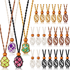 24 Pcs Crystal Necklace Holder Empty Stone Holder Adjustable Crystal Necklace Holder Necklace Cord for Crystals Pendant Stone Holder Pendant Necklace Cage for Quartz (Black, Beige)