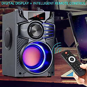 Bluetooth Speakers, Wireless Speaker with Impressive Sound, Rich Bass, Wireless Stereo Pairing, Portable Speaker with Party Light, Support Remote Control FM Radio for Phone Computer PC Home TV