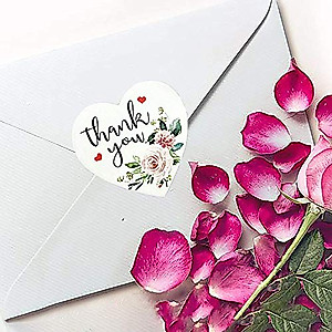 BILU Thank You Business Stickers,Valentine's Day Stickers Round Floral Thank You Sticker Adhesive Labels Roll for Boutiques,Weddings,Bags,Boxes,Envelope Seal Supplies Decorative