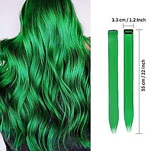 Green Hair Party Highlight Synthetic Hairpiece,12 Pieces Hair Extension for St. Patrick's Day Kids Girls Women 20 Inch