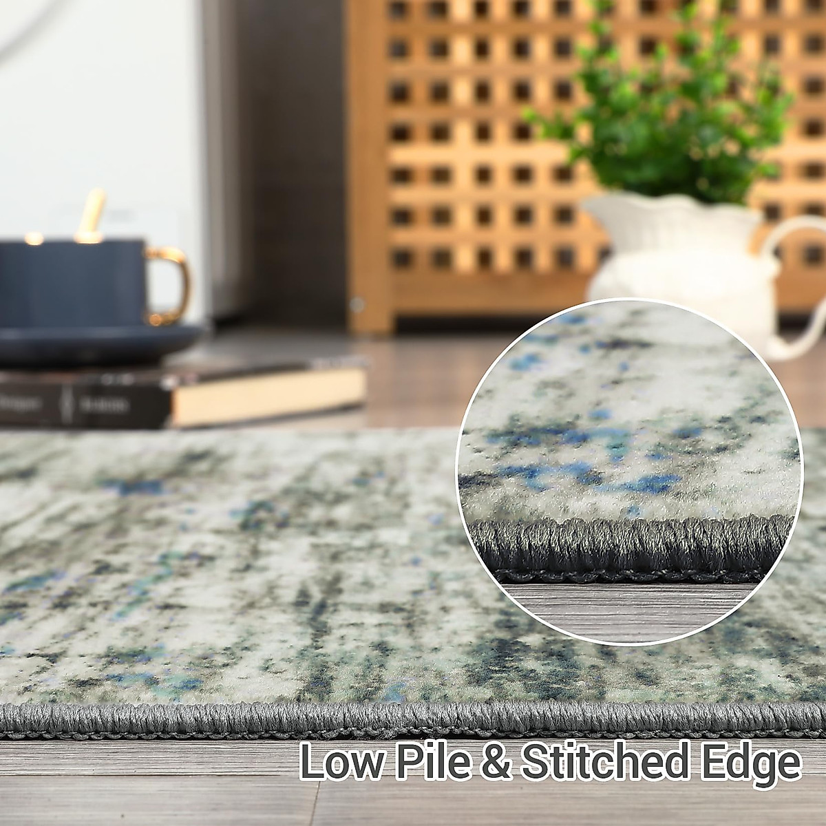 GarveeHome 9x12 Area Rug Modern Abstract Large Area Rug Machine Washable Rug for Living Room, Non-Slip Stain Resistant Accent Rug Contemporary Aesthetic Floor Cover Carpet for Bedroom, Blue/Grey