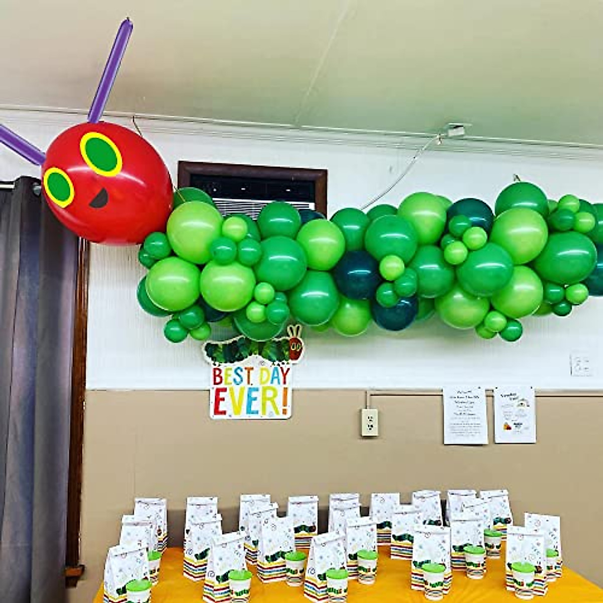 Beaumode DIY 141pcs Green Caterpillar Balloon Garland Kit For First Birthday Baby Shower Kids Hungry Caterpillar Themed Party Decoration (Green)