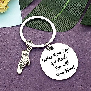 Funny Fitness Gym Gift Keychain Workout Gift Runners Gift for men Women Inspirational Gift Gym Trainer Jewelry When Your Legs Get Tired,Run with Your Heart Key Chain Keyring Workout Jewelry