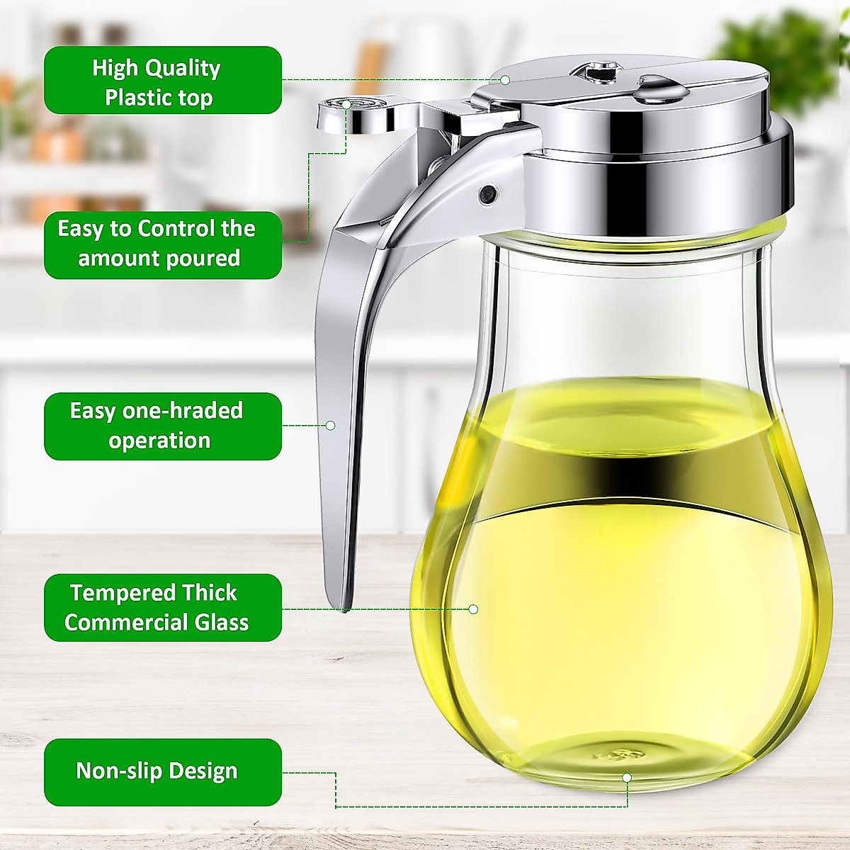 4 Pack Syrup Dispensers Glass Honey Jar Bottle Maple Sugar Dispenser 6 oz Retracting Spout Syrup Containers Pitcher For Milk Coffee Home Restaurant Kitchen Bar Oil Condiment (Simple Style)