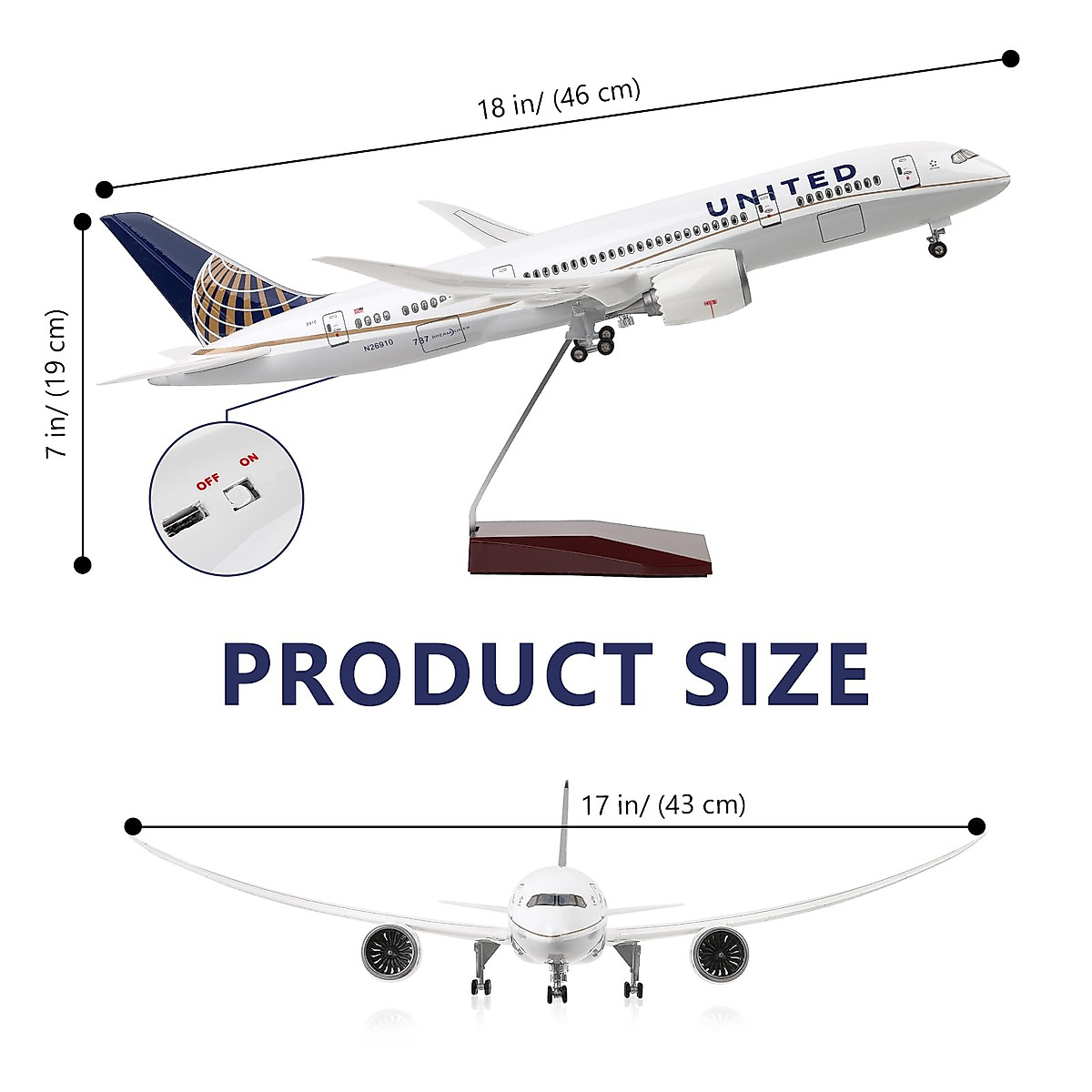 Bswath Large Model Airplane 1:130 American United Airway Boeing 787 Model Jet Plane Model for Adults with LED Light for Gift and Decoration