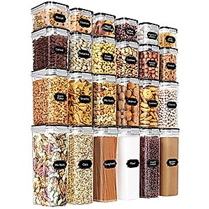 PRAKI Airtight Food Storage Containers Set with Lids - 24 PCS, BPA Free Kitchen and Pantry Organization, Plastic Leak-proof Canisters for Cereal Flour & Sugar - Labels & Marker