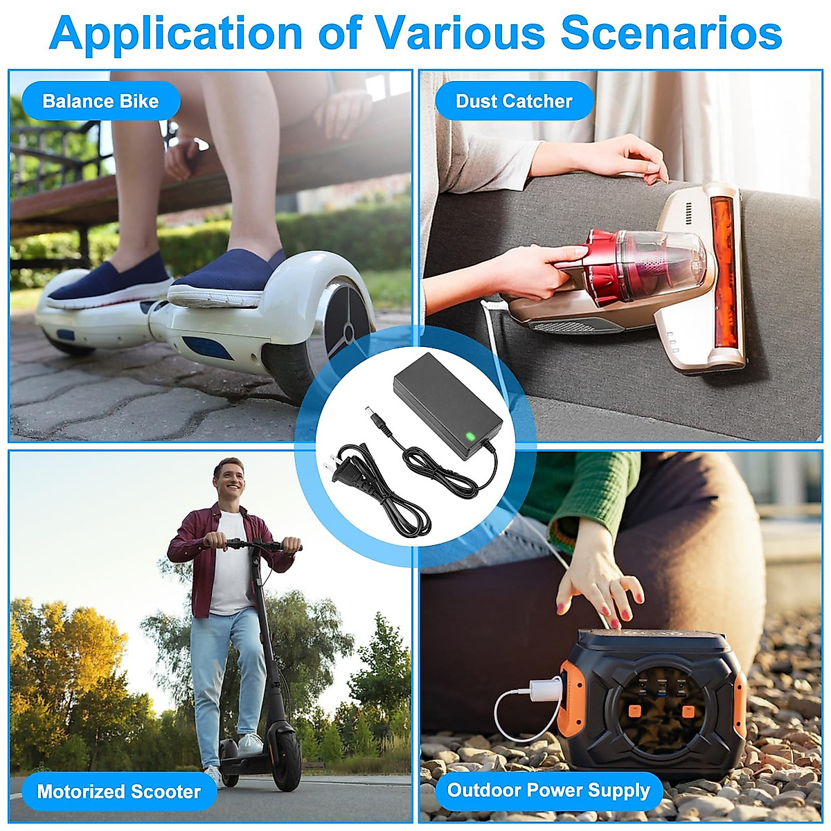 29.4V 2A Adapter, Charger, Charging Charger Supply Adapter Cable for Hoverboard Electric Bike Skateboard (US Plug 100-240V)