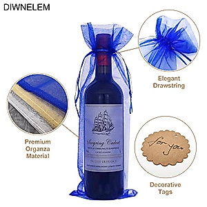 DIWNELEM 30 Pack Organza Wine Bottle Bags Organza Wine Gift Bags with Drawstring Wine Wrapping Bags for Birthday,Wedding,Baby Shower,Party Favors,Festivals,Decorations (Blue)