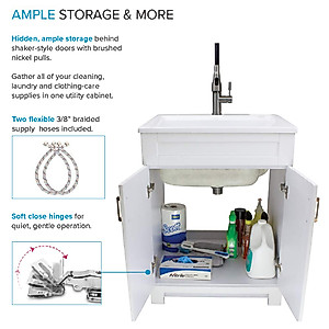 Transolid TCAS-2522-WC 25-in Laundry Cabinet with Acrylic Sink, Stainless Steel High Arc Faucet, White