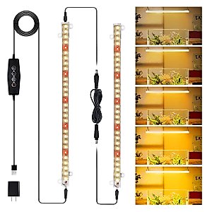 Juhefa LED Grow Light Strip Bar, 60W 3500K Sunlight Full Spectrum Heat Lamp with Red White Bulbs for Seeding Succulent Hanging Indoor Plants, Auto On/Off Timing & 5 Dimming