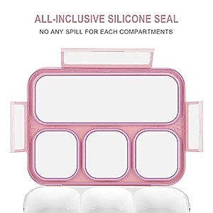 NatraProw Bento Box for Kids, 4 Compartment Kids Lunch Box Leak Proof, Cute Bento Snack Box for Adults and Kids With Utensils, Lunch Containers BPA-Free, Microwave Bento Box (Pink)