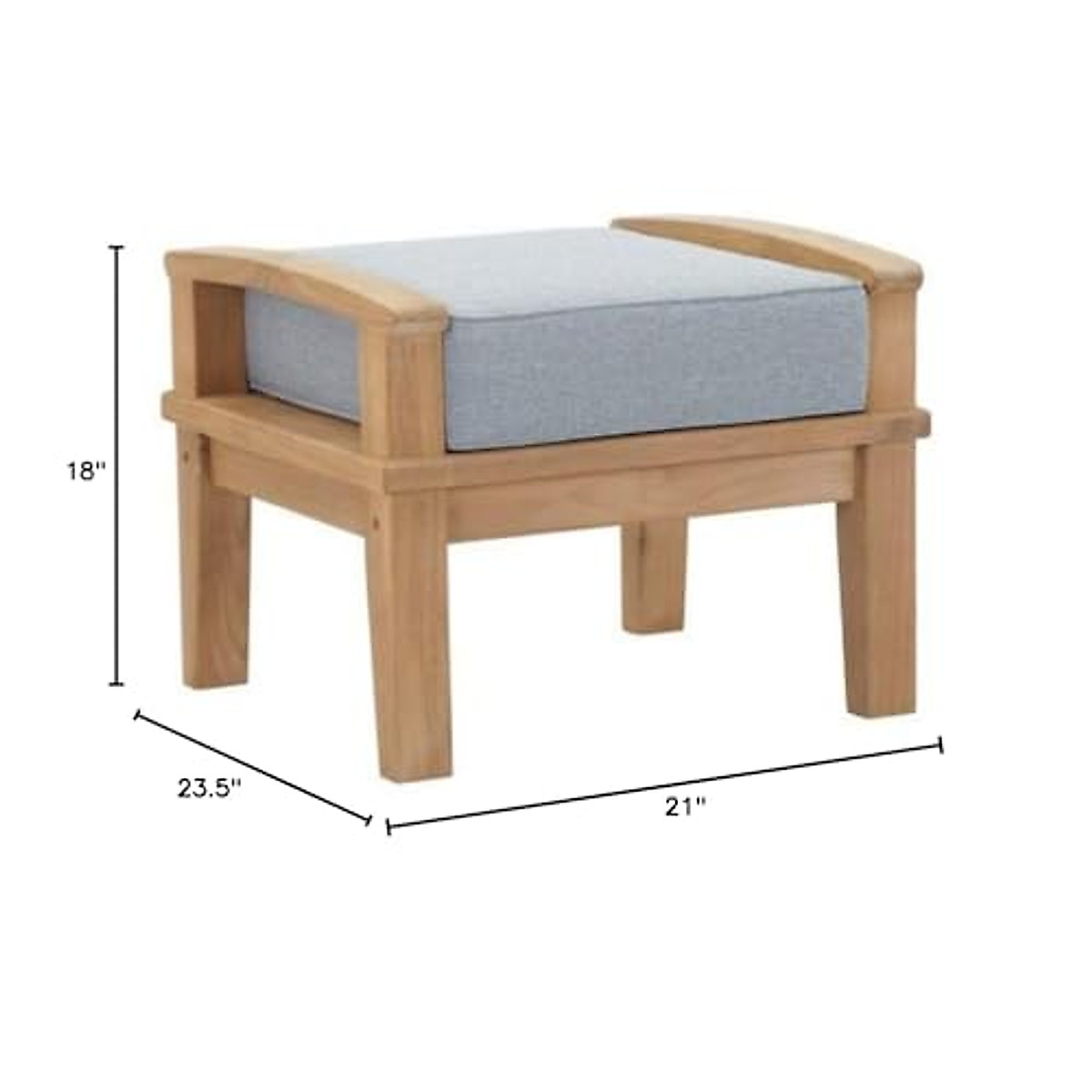Modway EEI-1152-NAT-GRY-SET Marina Premium Grade A Teak Wood Outdoor Patio Ottoman, Natural Gray
